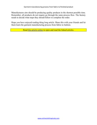 Garment manufacturing process fabric to finished product | PDF