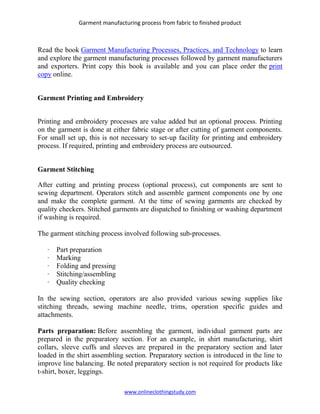 Garment manufacturing process fabric to finished product | PDF
