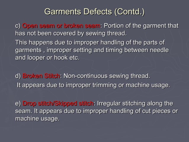 Garment Defects | PPT | Needlework | Arts and Crafts