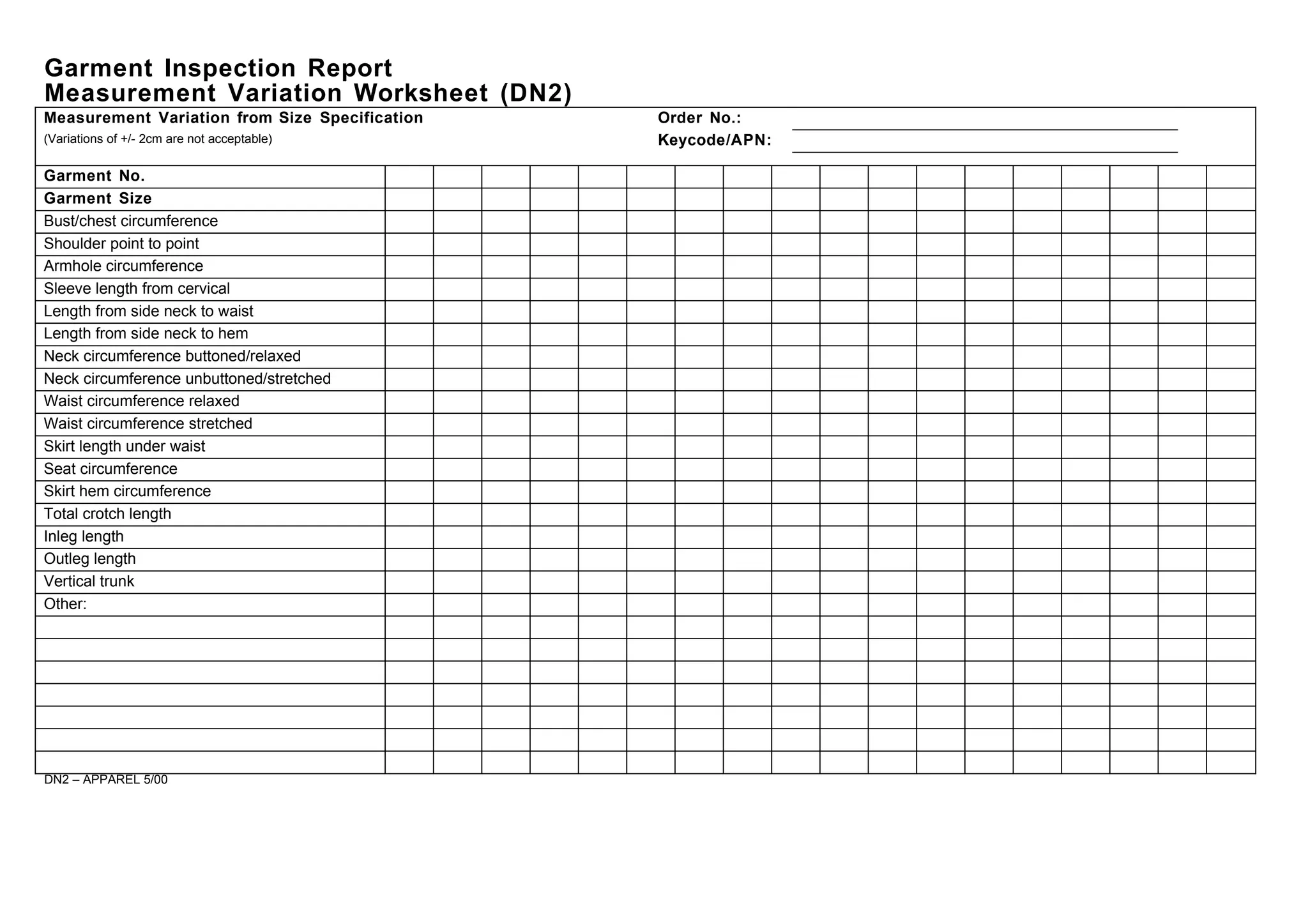 Garment inspection report_measurement_variation_worksheet_dn2_page_1 | PPT