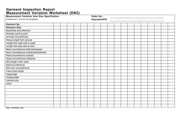 Garment inspection report_measurement_variation_worksheet_dn2_page_1 | DOC