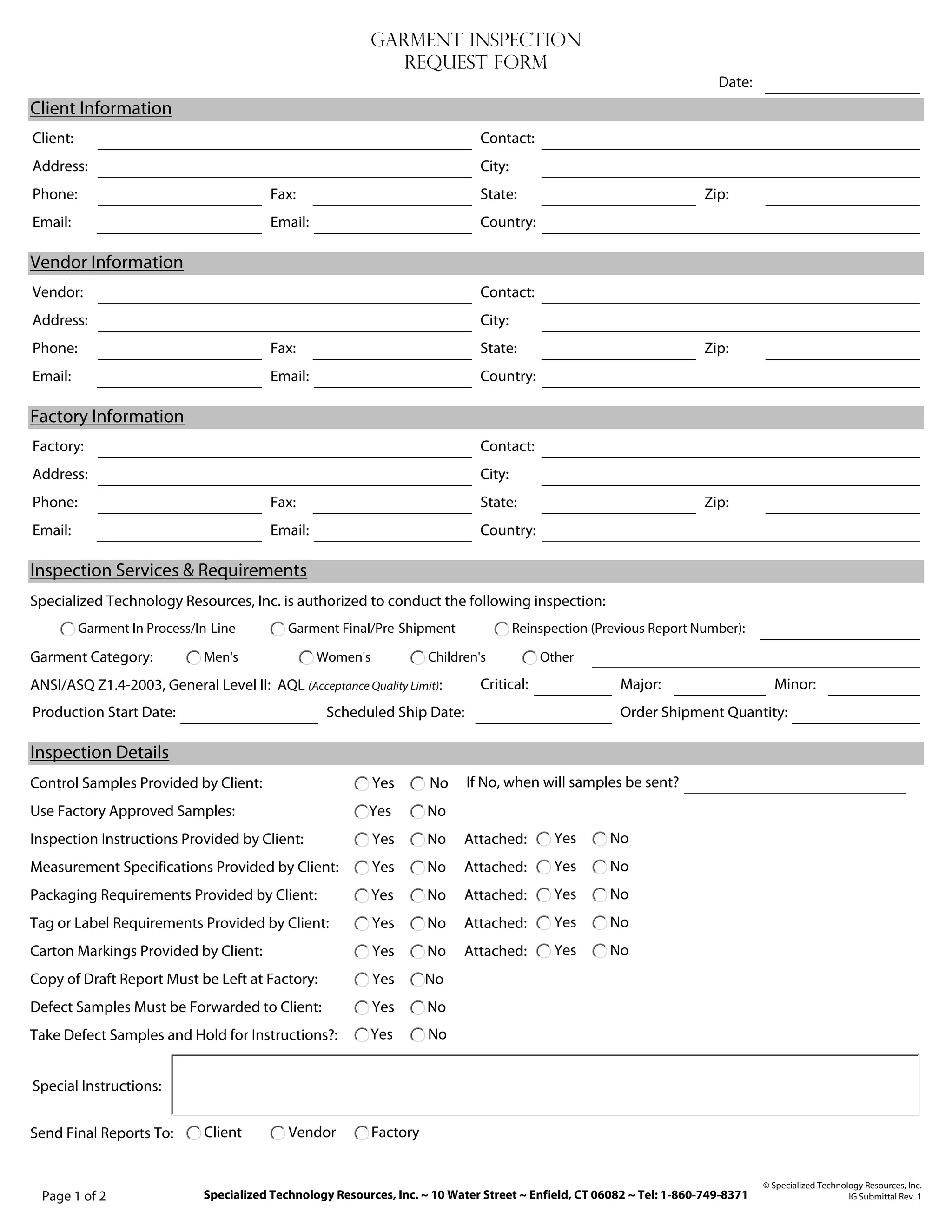 Garment inspectionrequest | PDF