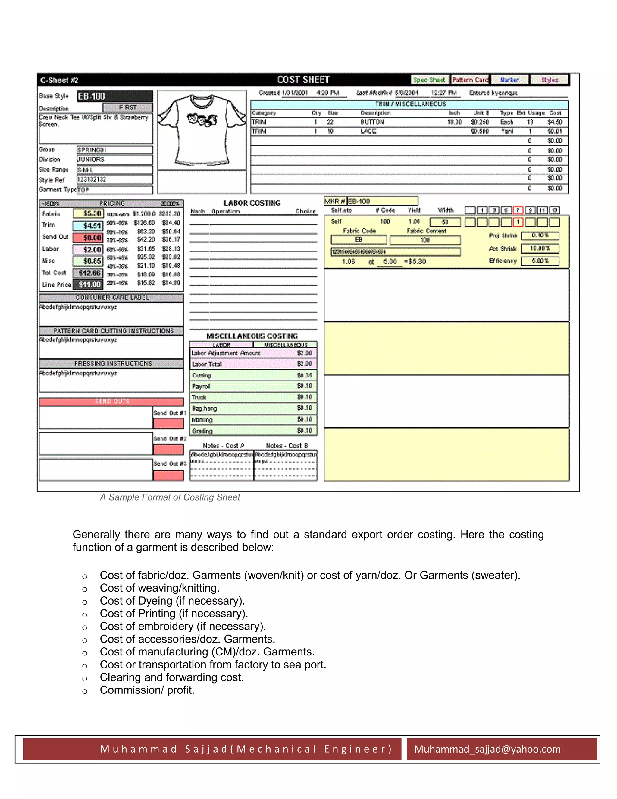 Apparel/Garments costing Methods for export order | PDF