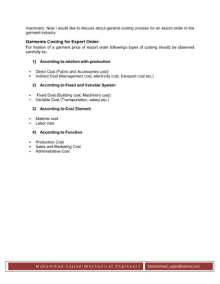 Apparel/Garments costing Methods for export order | PDF