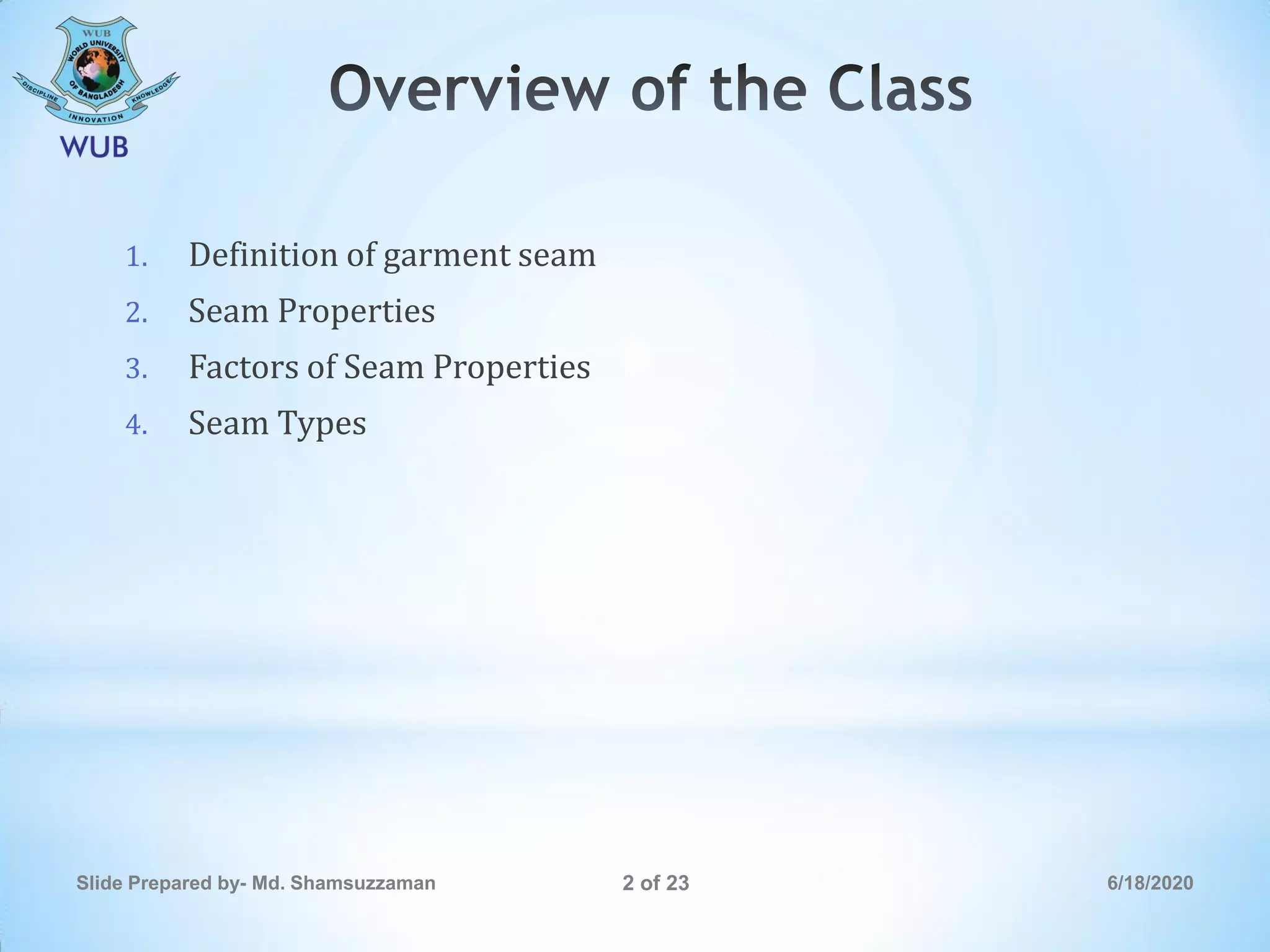 Garment seam and it's classes | PDF