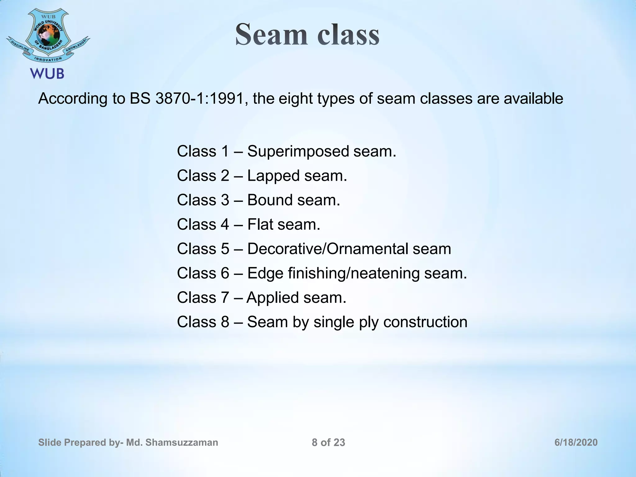 Garment seam and it's classes | PDF
