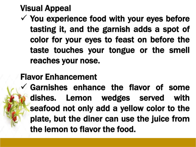 Garnishes/Garnishing | PPTX | Desserts and Baking | Food & Drink
