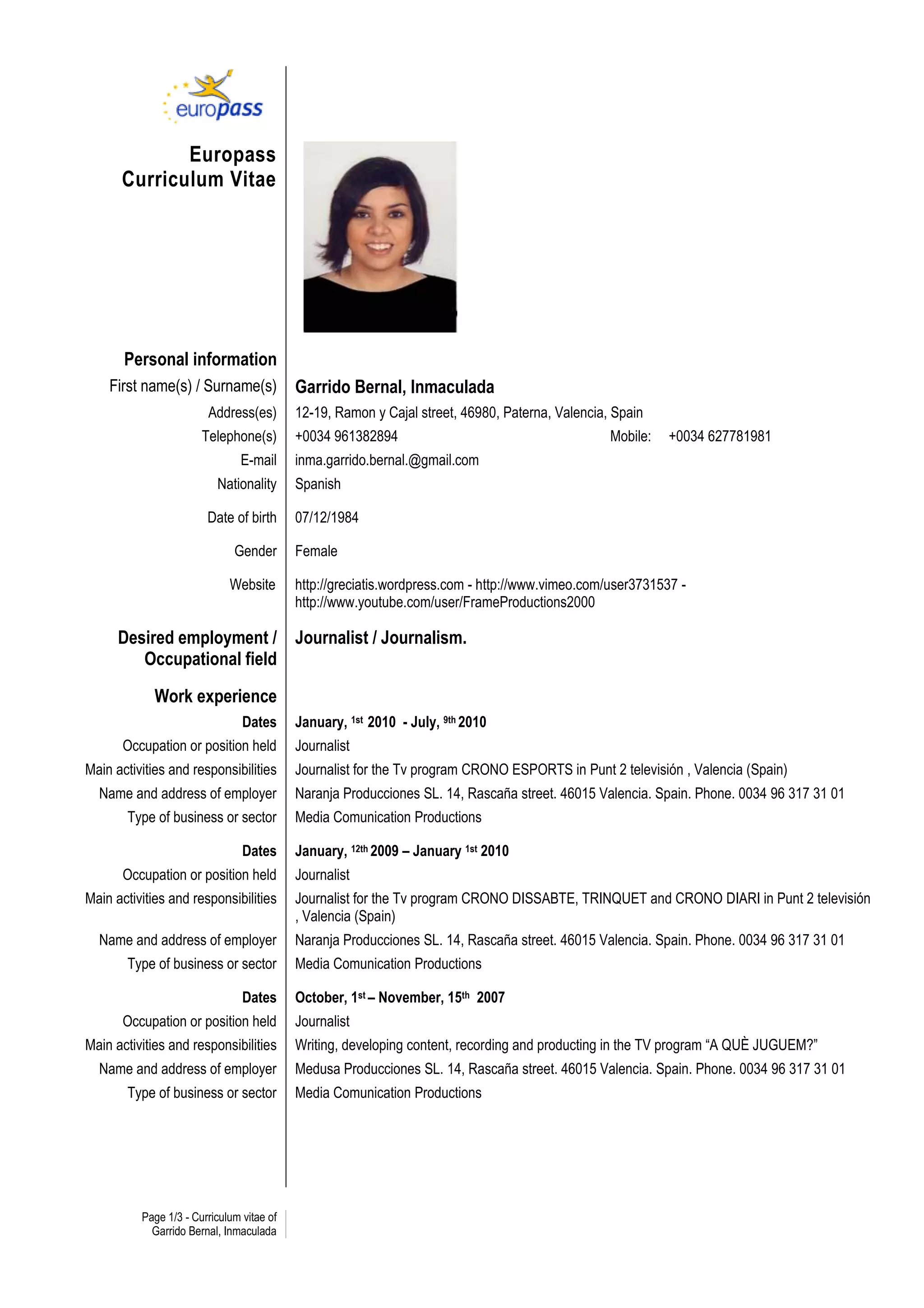 Garrido Bernal, Inmaculada.CVEnglish | PDF