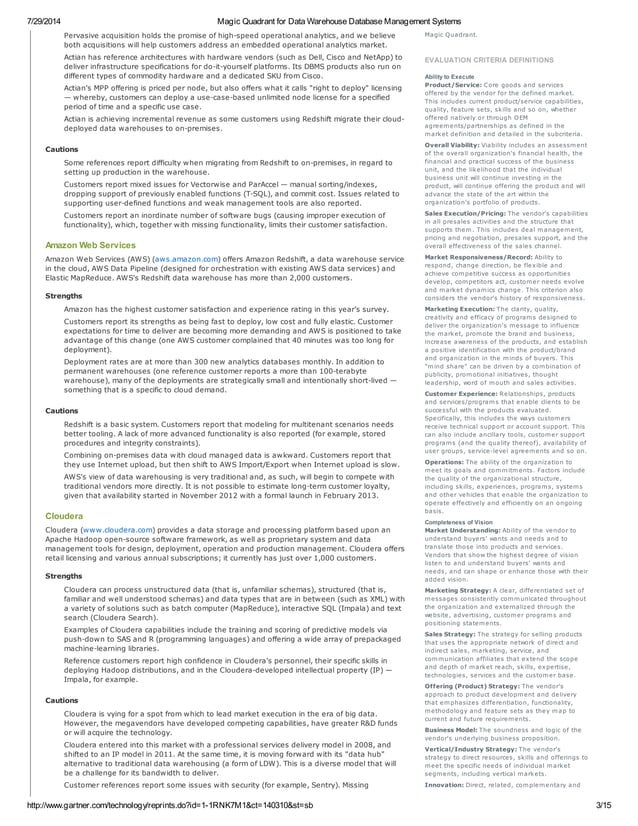 Gartner magic quadrant for data warehouse database management systems | PDF