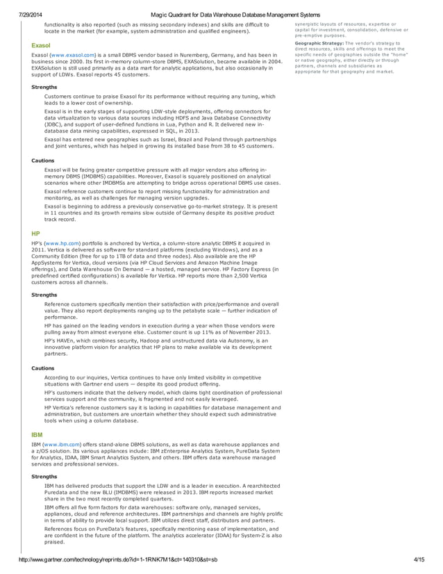 Gartner magic quadrant for data warehouse database management systems | PDF