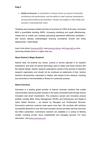 Gartner Research Positions Comverse as a Leader in the Magic Quadrant for Integrated Revenue and ...