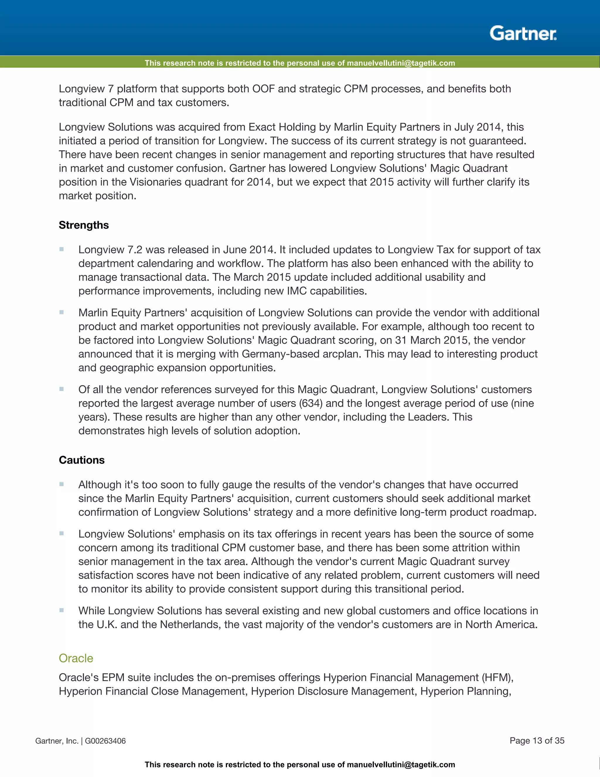 Gartner Magic Quadrant for Corporate Performance Management Suites | PDF