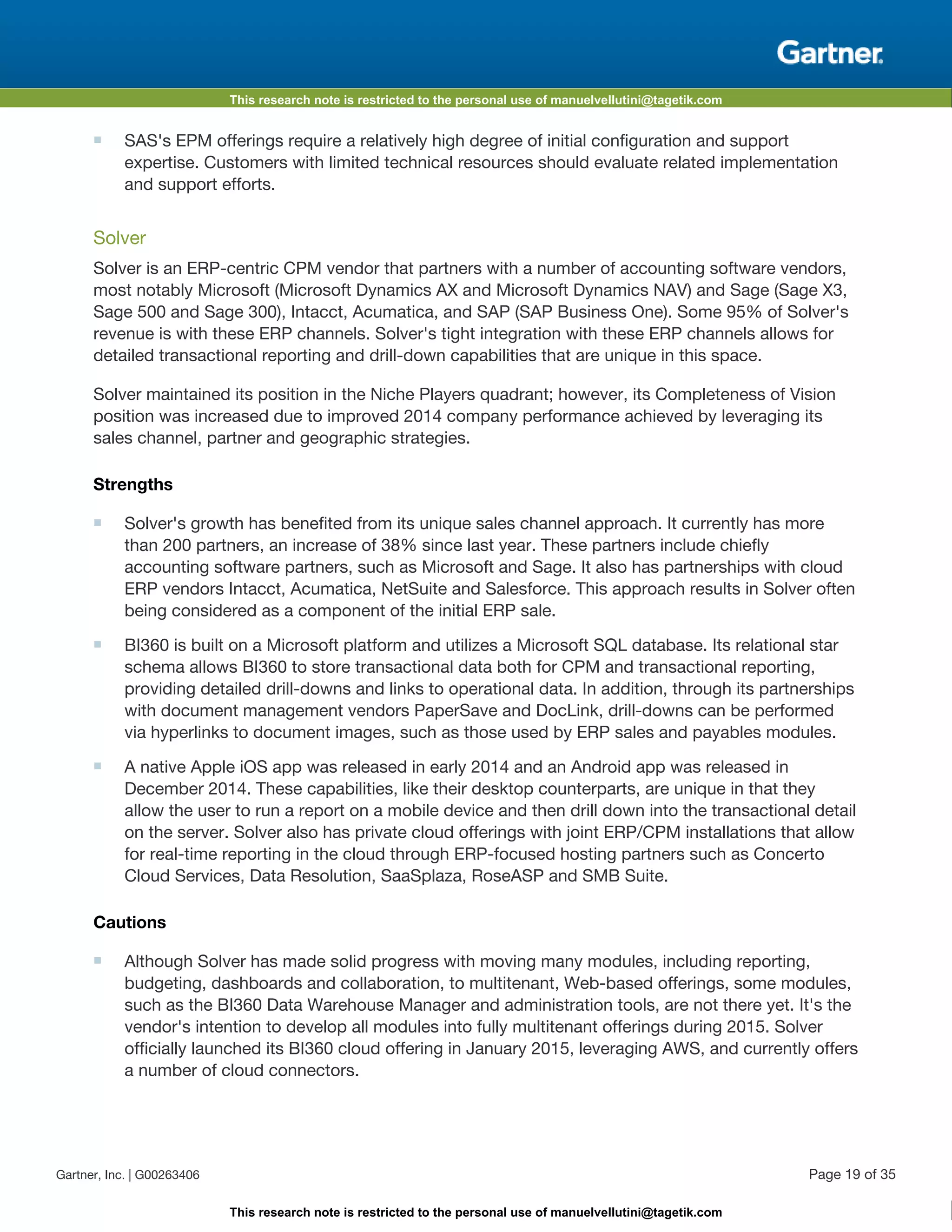 Gartner Magic Quadrant for Corporate Performance Management Suites | PDF