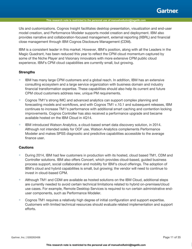 Gartner Magic Quadrant for Corporate Performance Management Suites | PDF Gartner Magic Quadrant for Corporate Performance Management Suites | PDF