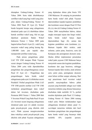 OPTIMALISASI PENERAPAN SISTEM PERWAKAFAN UNTUK PENINGKATAN KESEJAHTERAAN UMAT (Studi Tentang ...