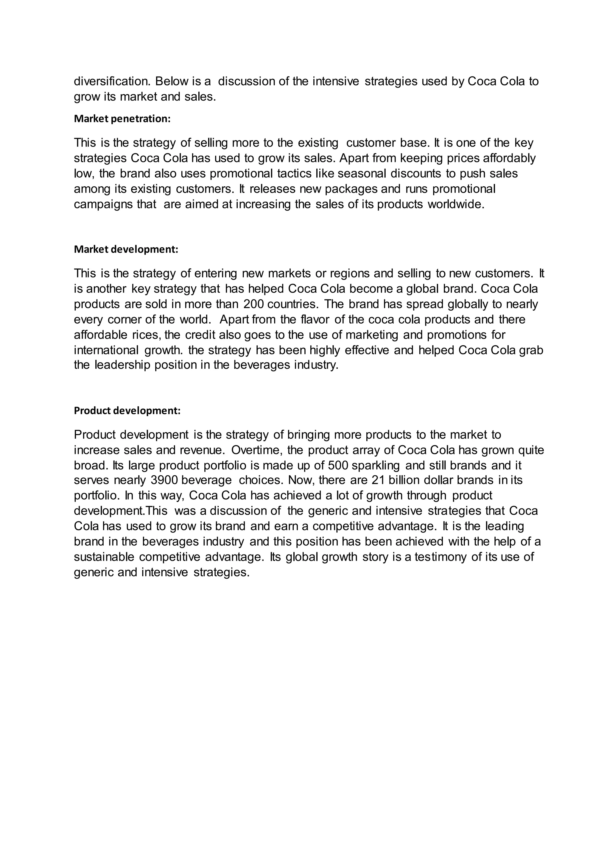 strategic managment coca cola | DOCX