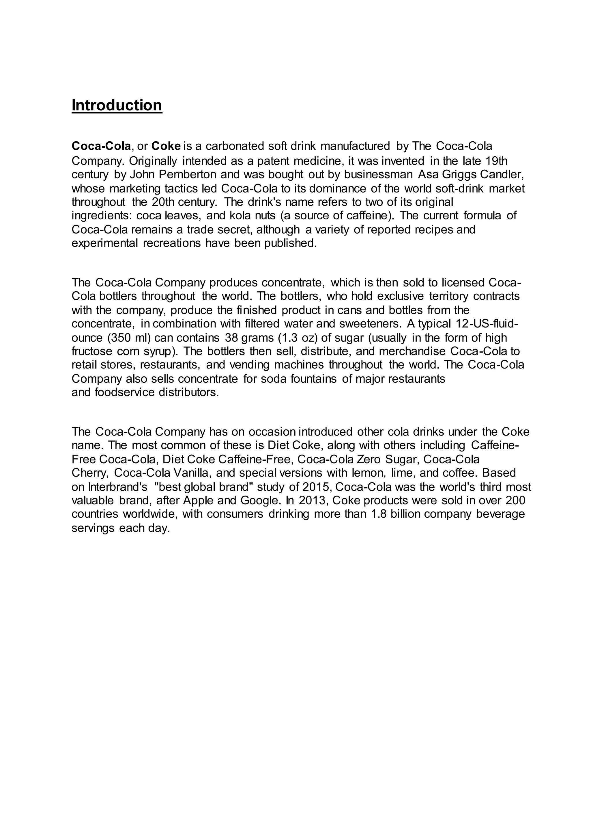 strategic managment coca cola | DOCX