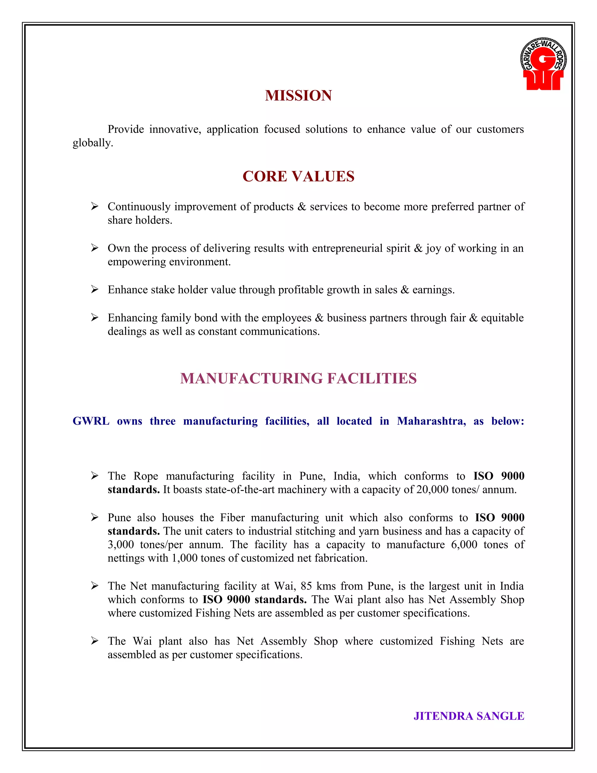 Garware Wall Ropes LTD. | DOC | Manufacturing Industry | Industries