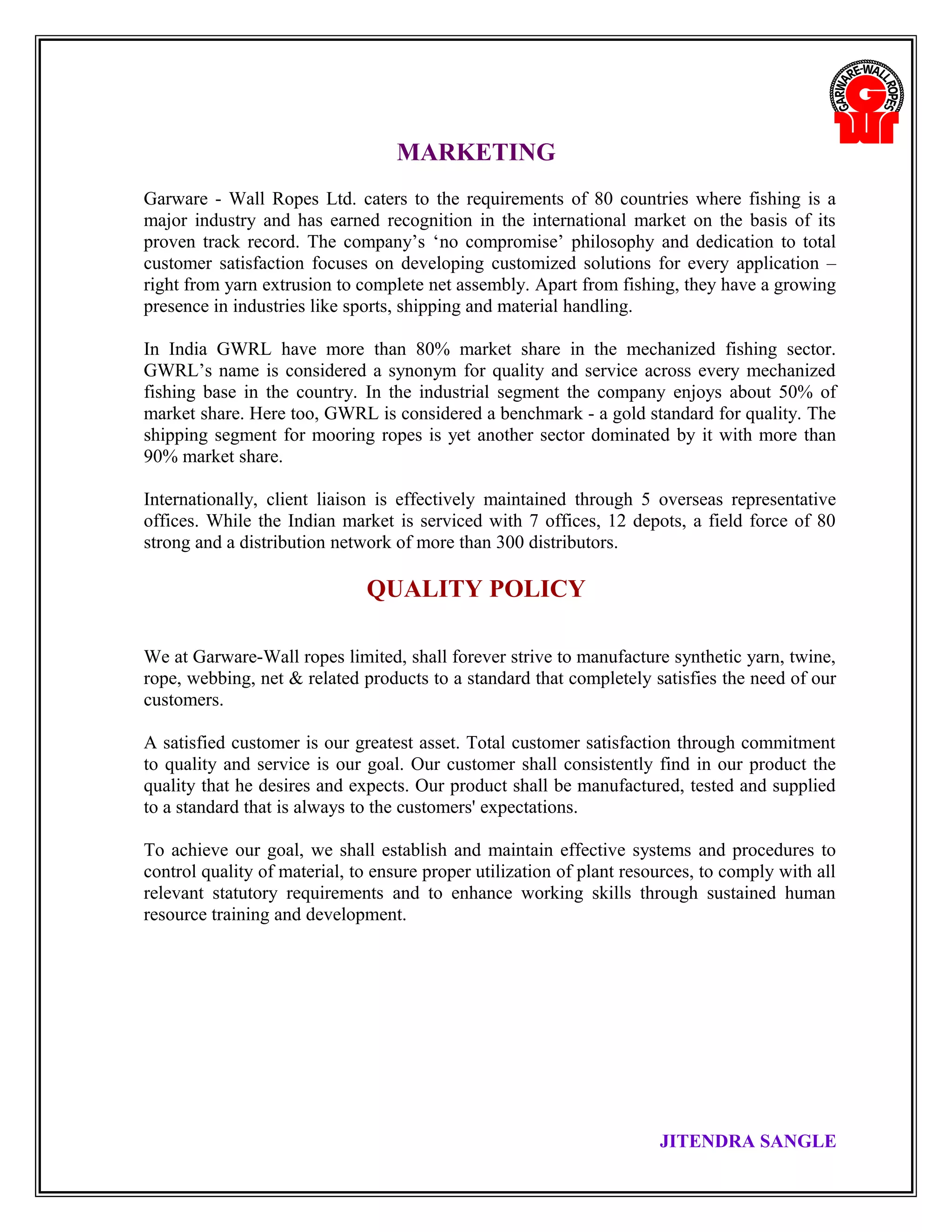 Garware Wall Ropes LTD. | DOC | Manufacturing Industry | Industries