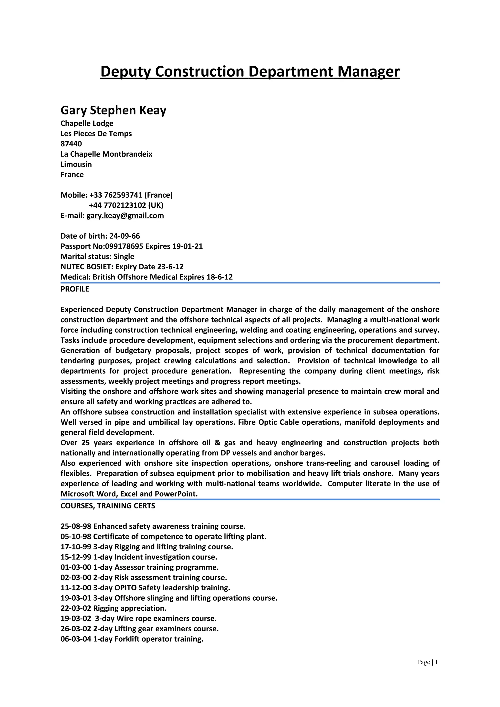 Gary Keay Cv | DOC