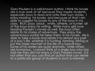 Gary paulsen | PPT | Fiction | Books and Literature