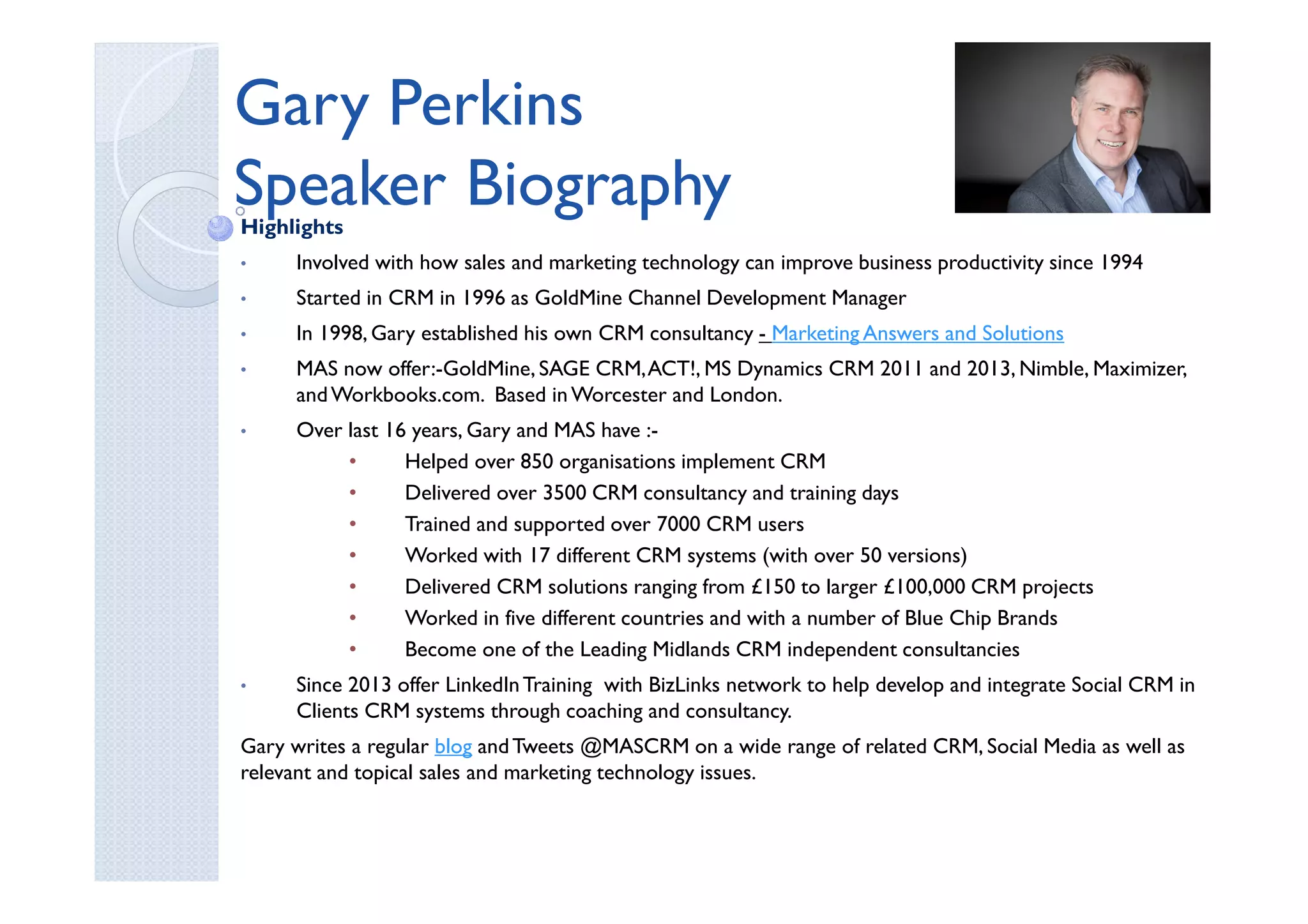 Gary Perkins Speaker Brief Biography | PDF