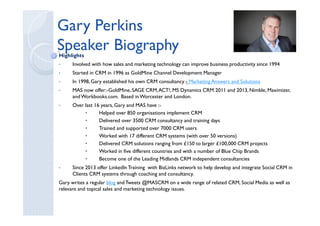 Gary Perkins Speaker Brief Biography | PDF