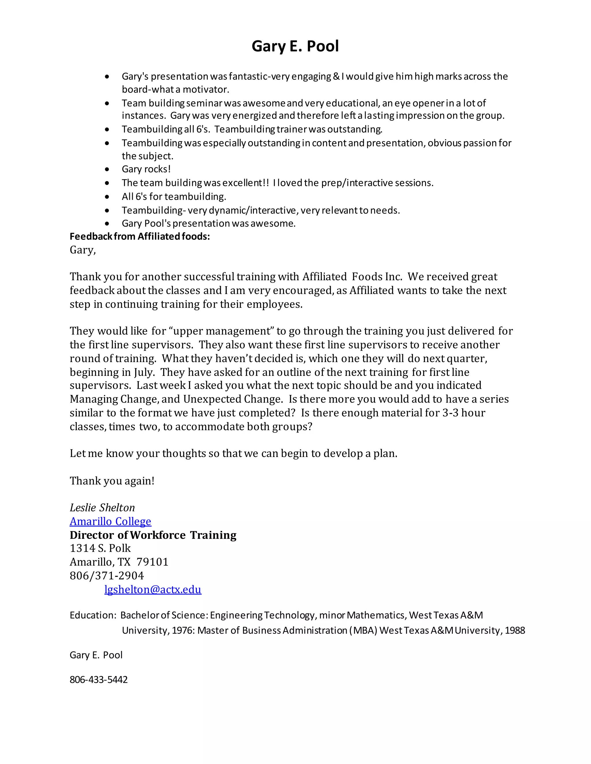 Gary's resume 011915 | DOCX | Business Administration | Business