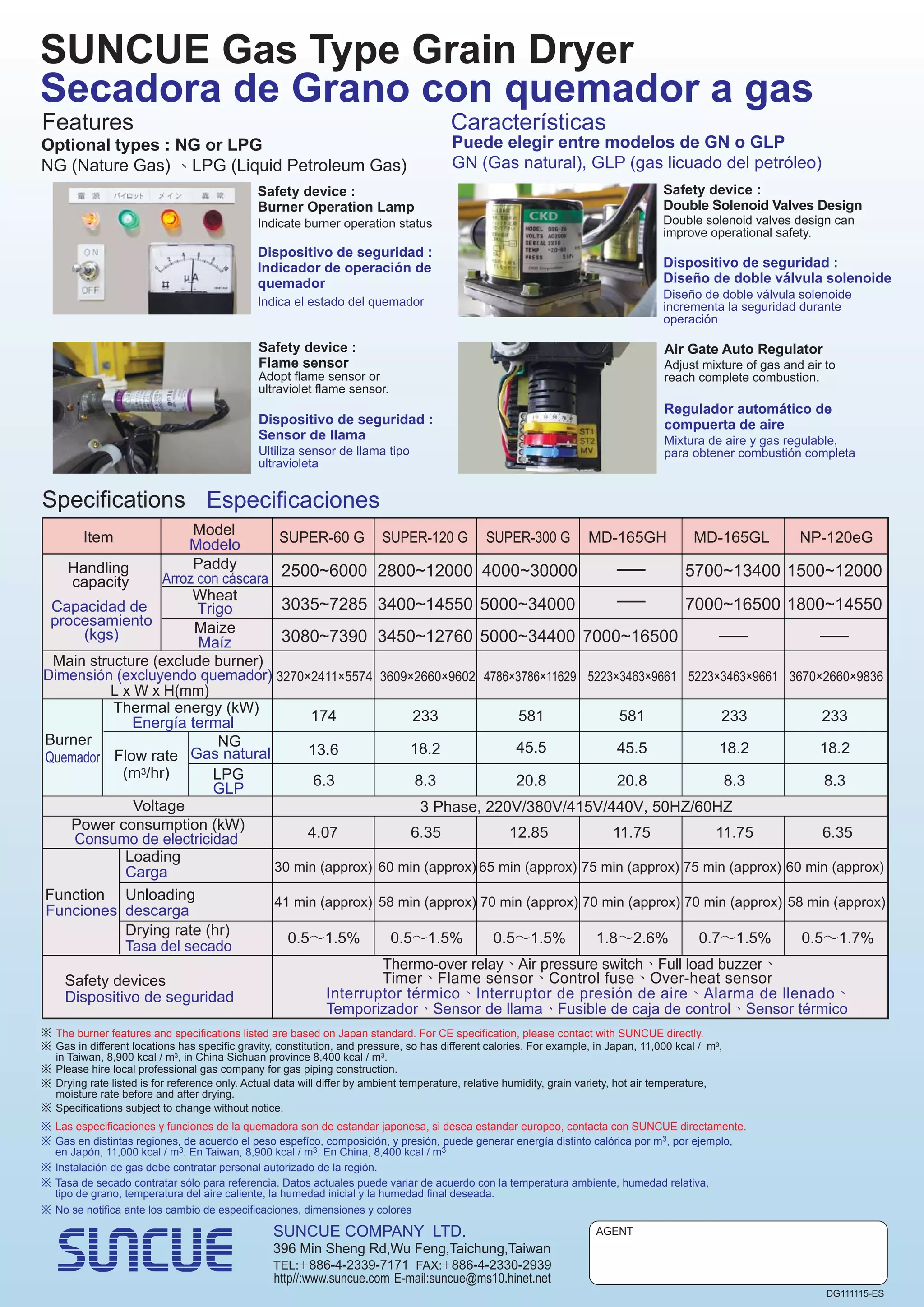 Secadora de Granos SUNCUE modelo MD165G con quemador a Gas | PDF