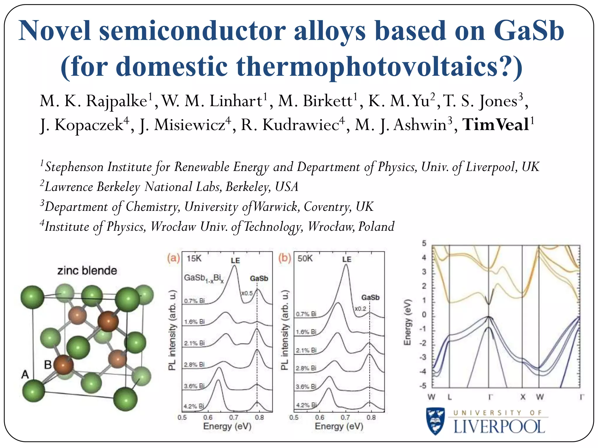 Novel Semiconductor Alloys based on GaSb for domestic PV | PPT