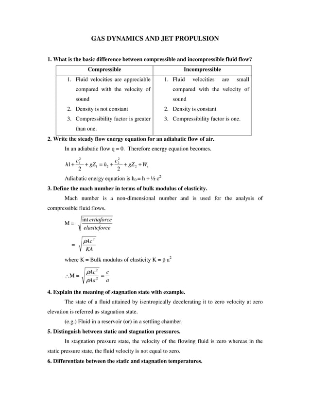 Gas dynamics and_jet_propulsion- questions & answes | PDF