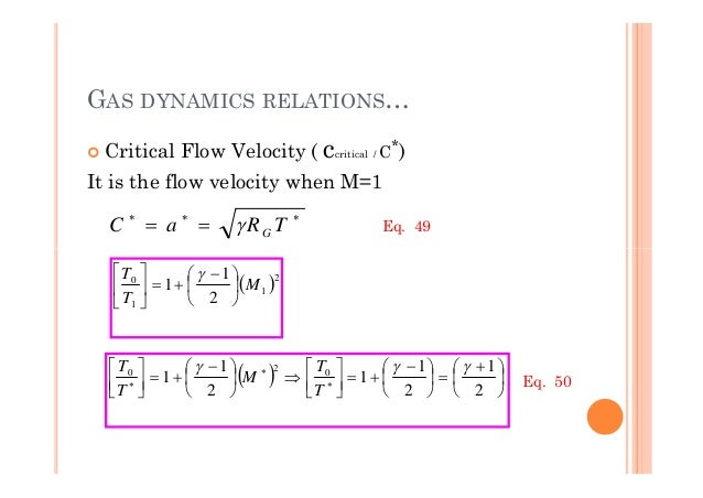 Gas dynamics relations