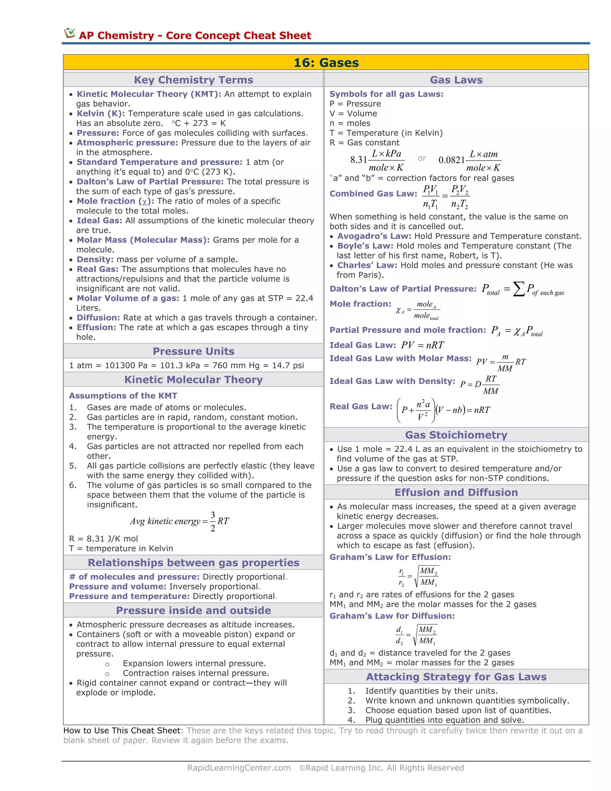 Gases cheat sheet | PDF
