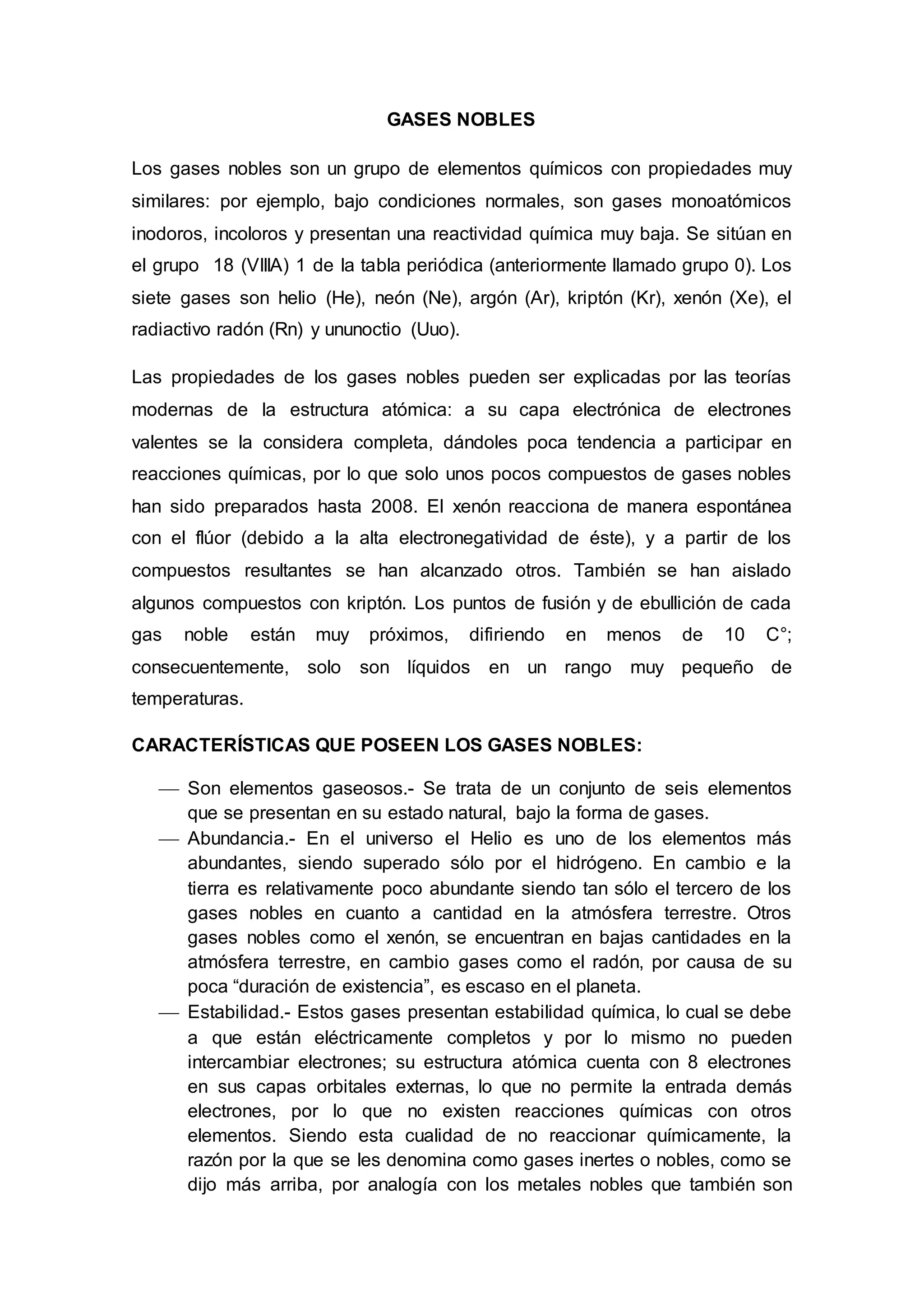 Gases nobles | DOCX
