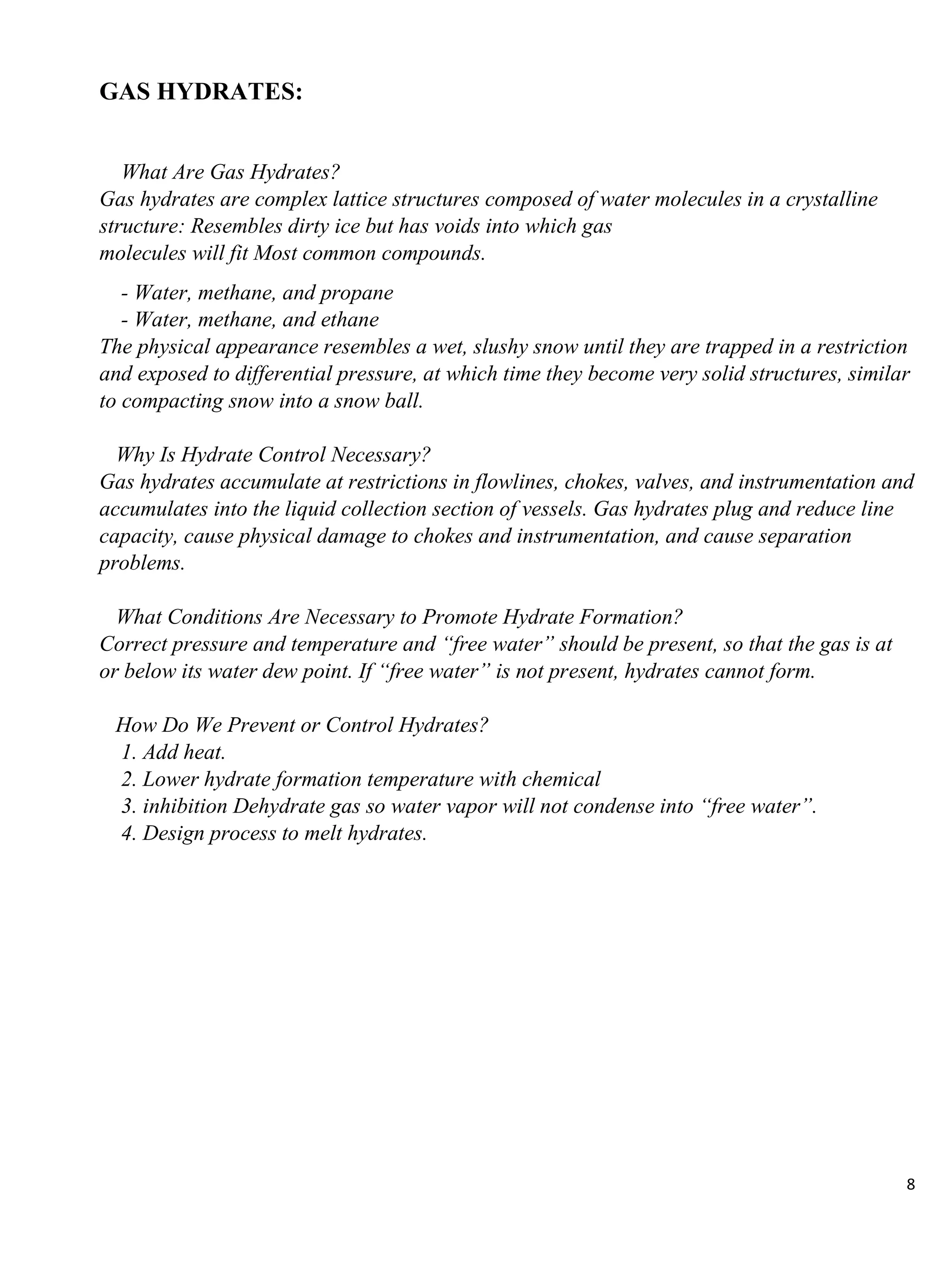 Gas hydrate formation and prevention | PDF