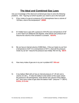 Gas law packet answers | DOC