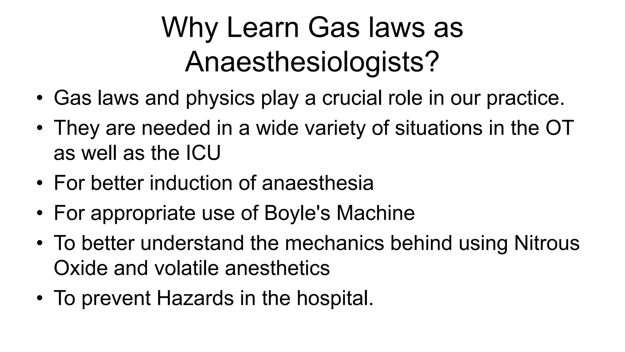 Gas laws and its implications in Anaesthesiology | PPTX