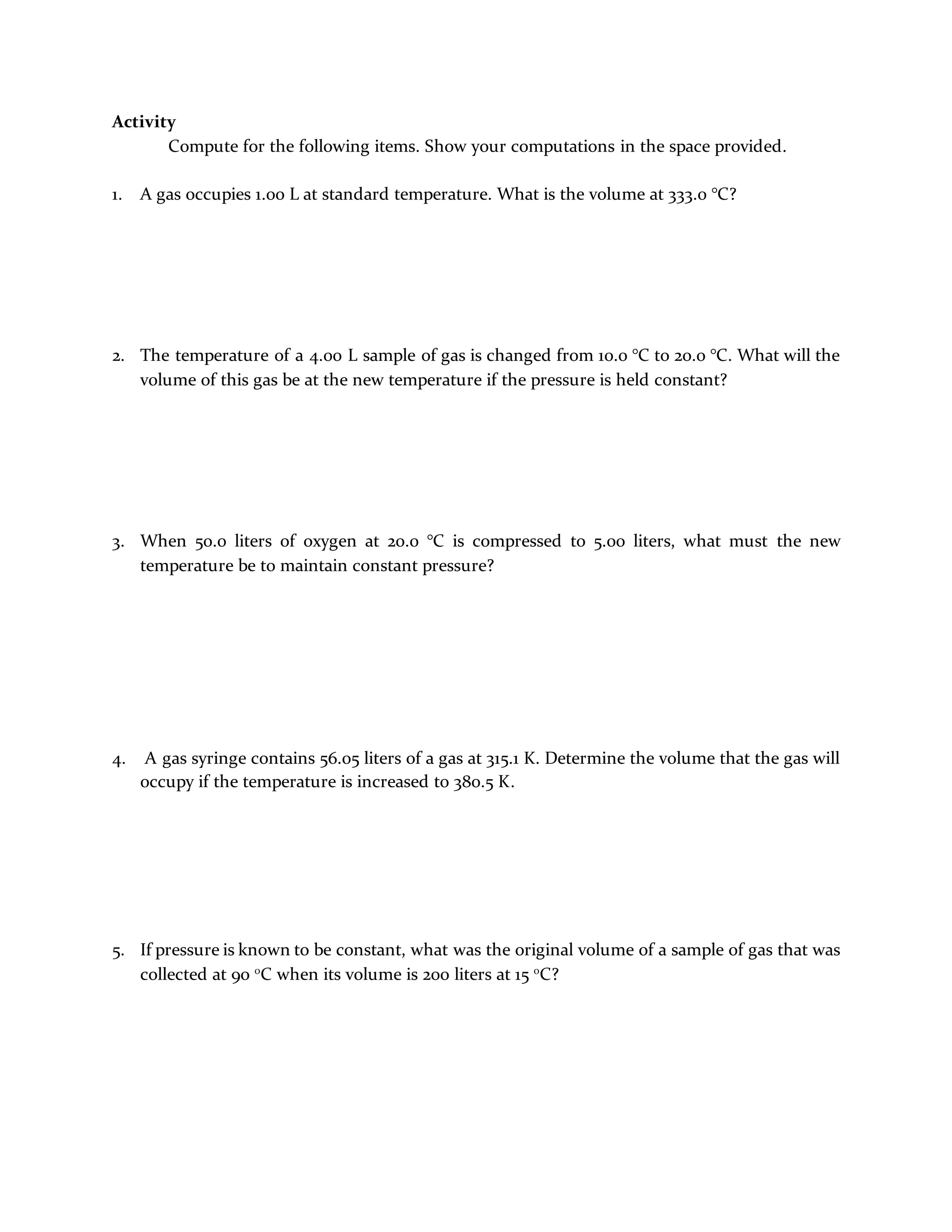 Gas laws (Boyle and Charles' Laws) handout | DOCX | Chemistry | Science