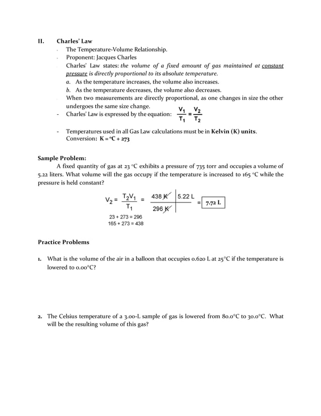Gas laws (Boyle and Charles' Laws) handout | DOCX | Chemistry | Science
