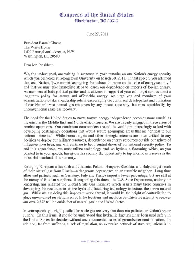 Letter to President Obama from Congressman Encouraging Fracking | PDF