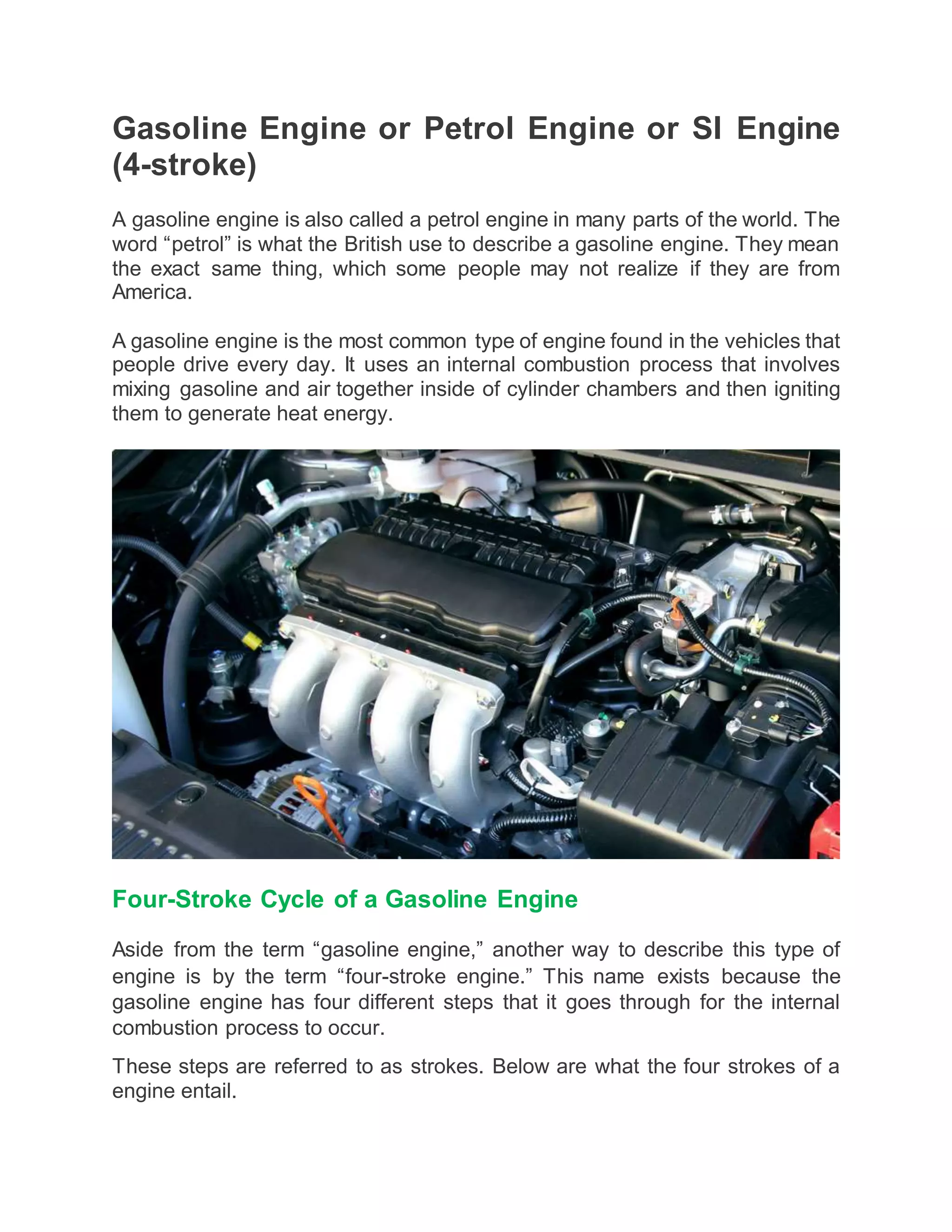 Gasoline engine or petrol engine or si engine | DOCX