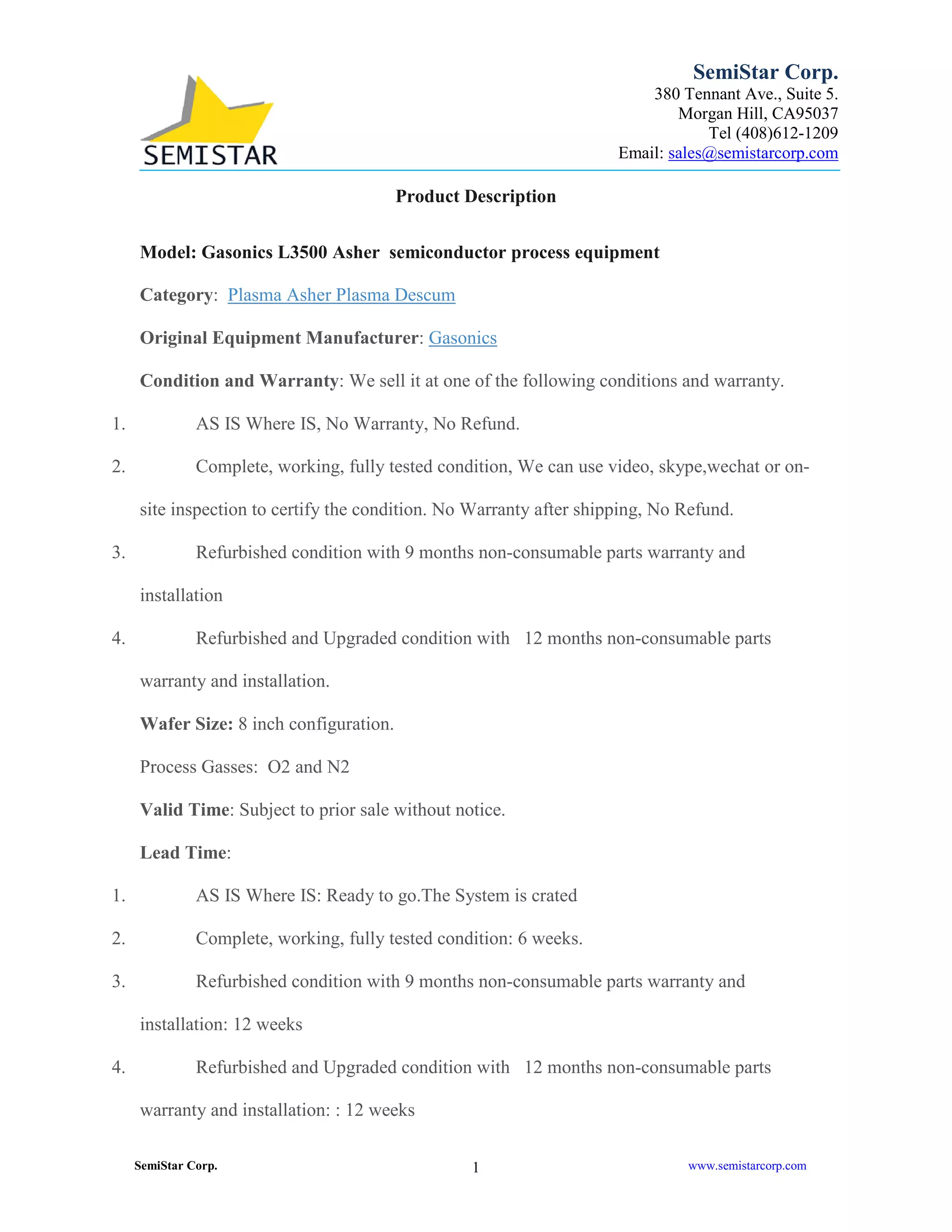 Gasonics l3500 plasma asher plasma descum semiconductor process ...