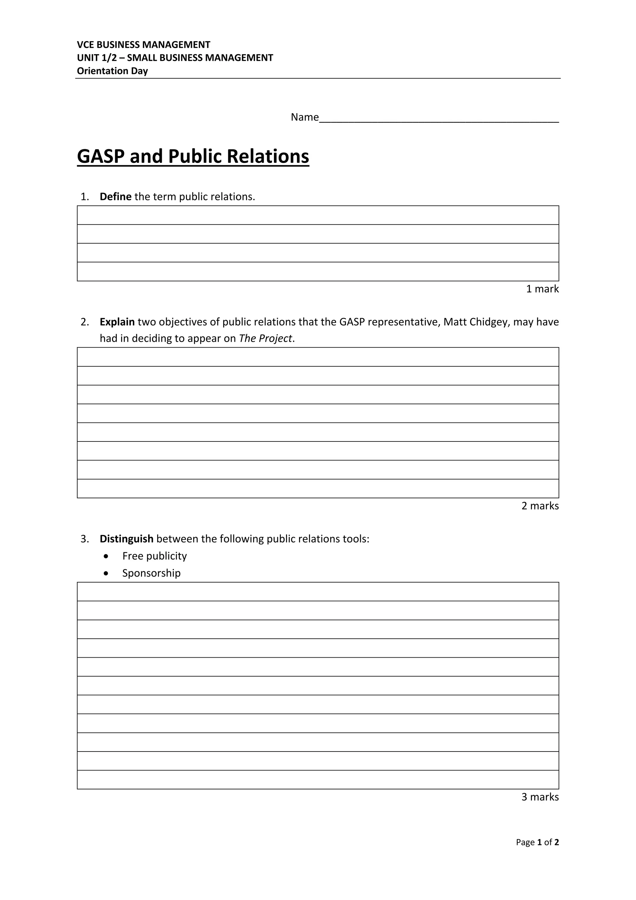 Gasp and Public Relations - Activity | PDF