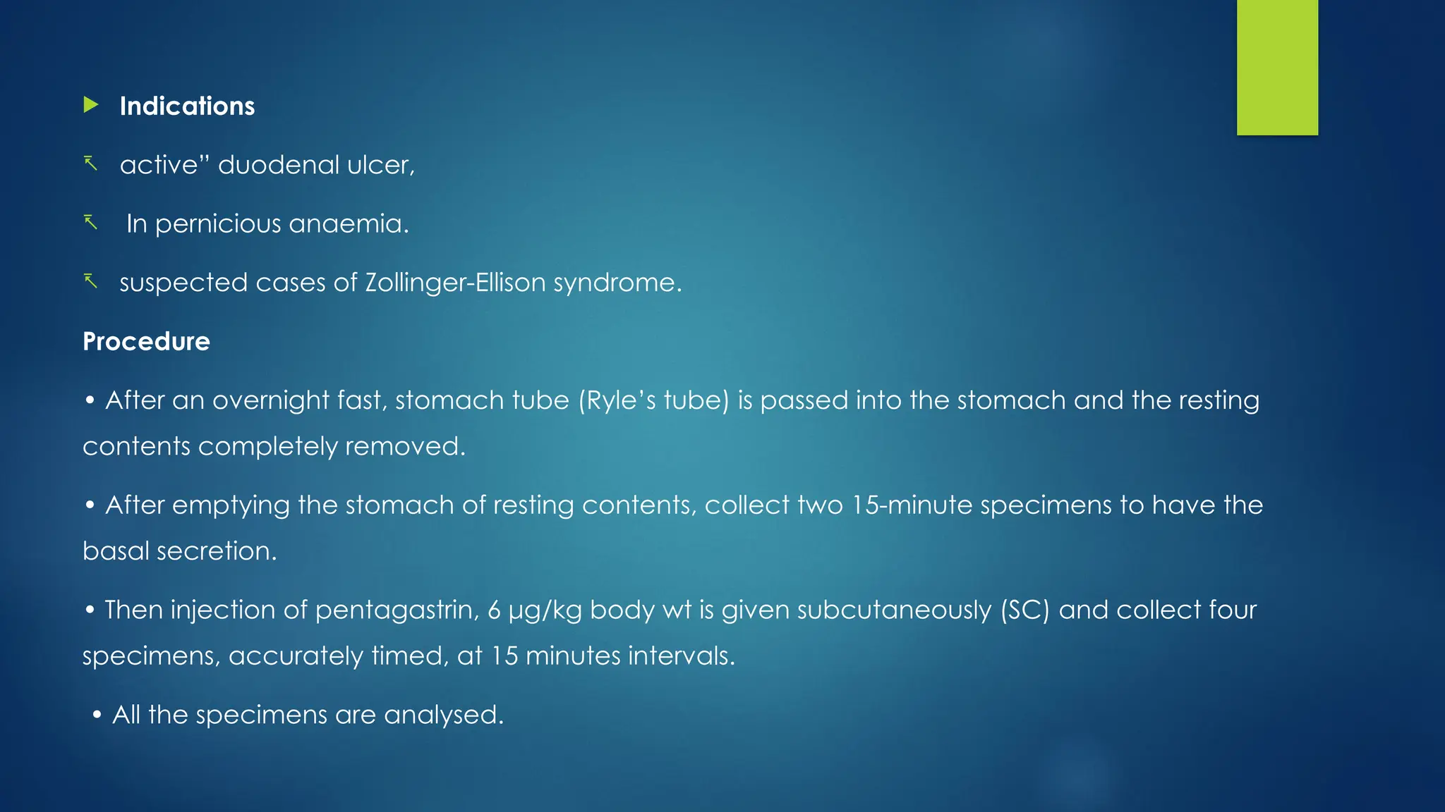 Gastric function tests with their indications and contraindications and ...