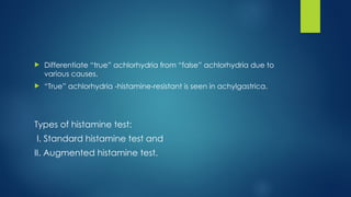 Gastric function tests with their indications and contraindications and ...