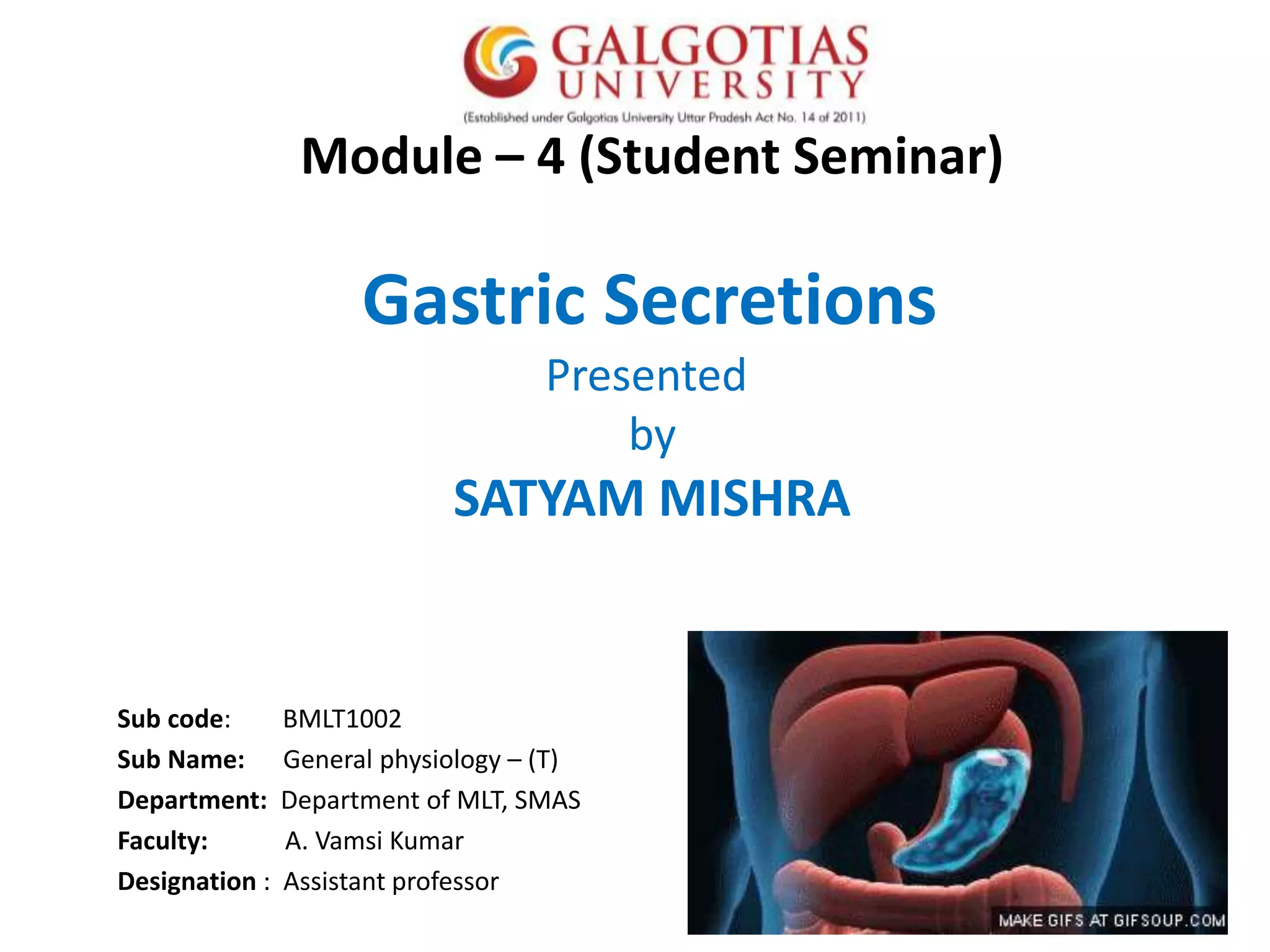 Gastric secretions notes for mlt students | PPT