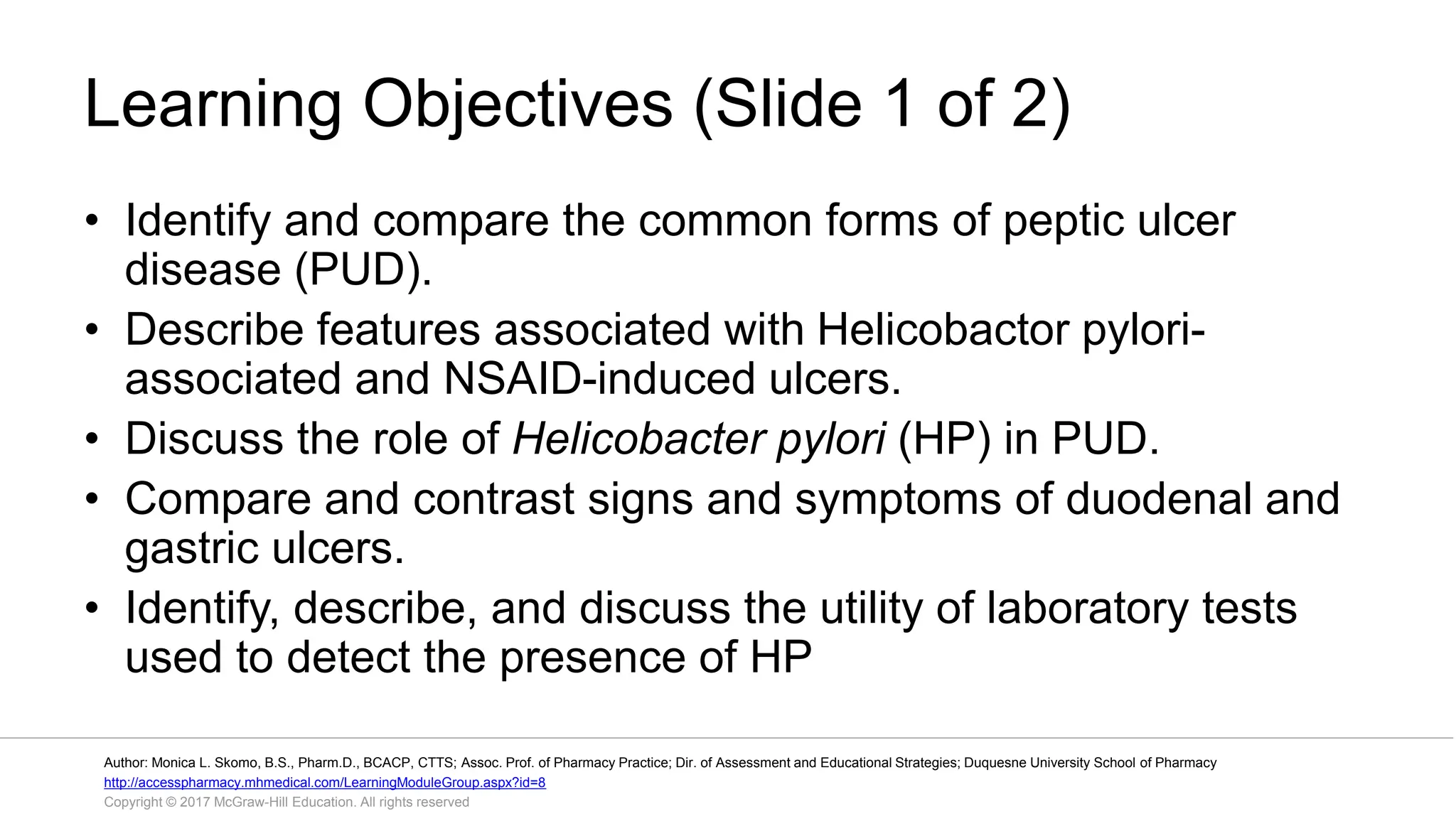 Gastroenterology: Peptic Ulcer Disease (Courses in Therapeutics and ...