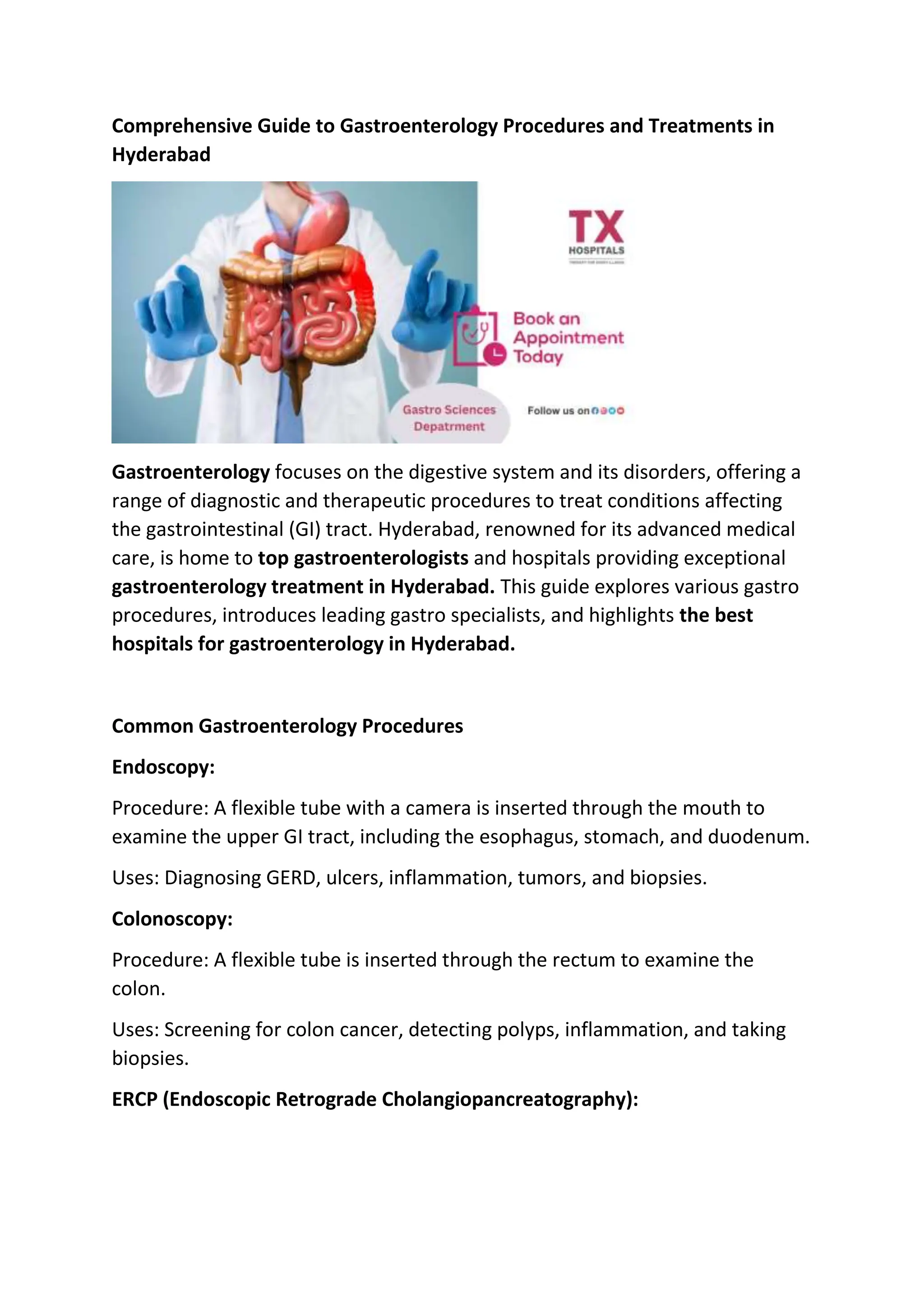 Gastroenterology Procedures in hyderabad | PDF