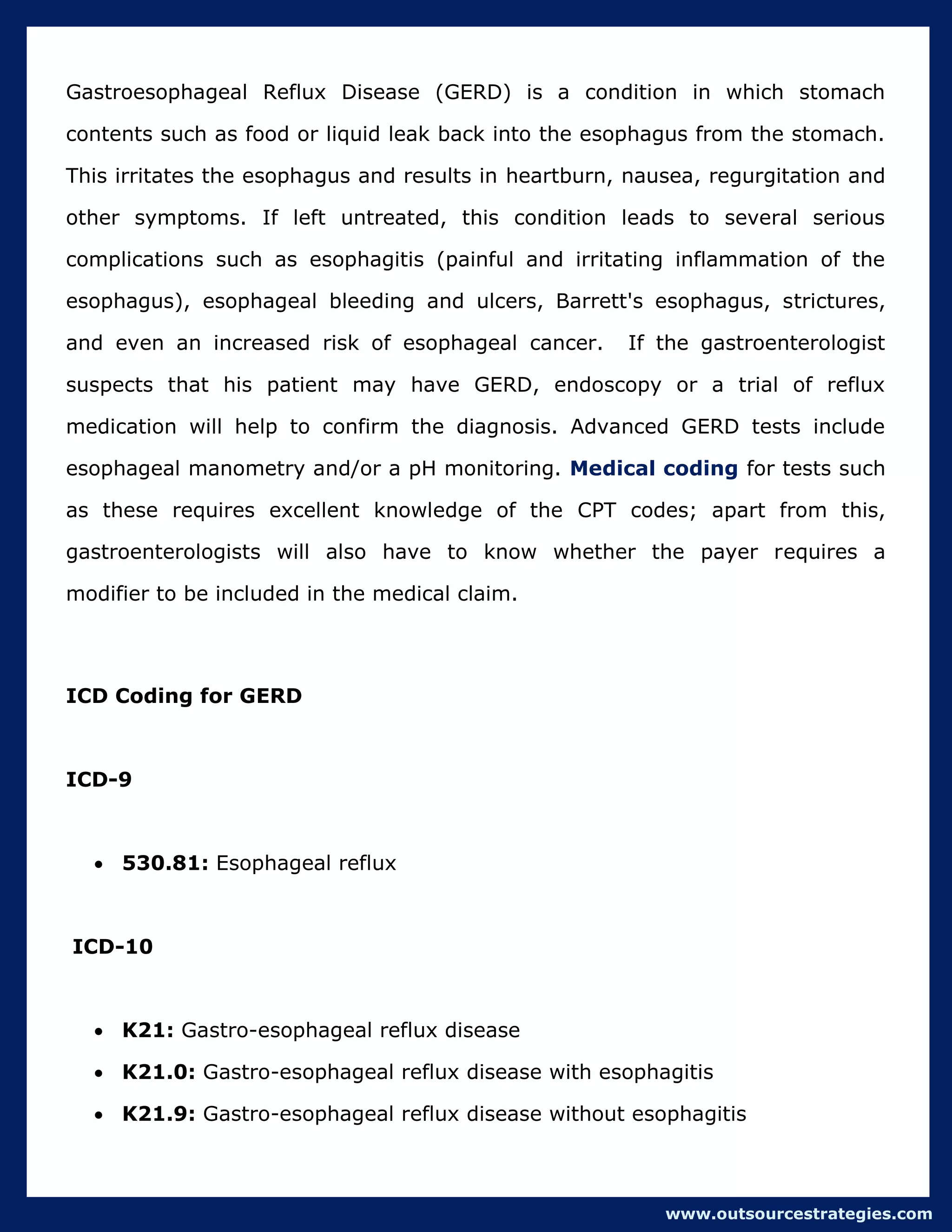 Gastroesophageal Reflux Disease (GERD) – Diagnosis and Coding | PDF