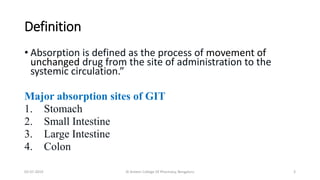 Gastrointestinal absorption of drugs | PPTX